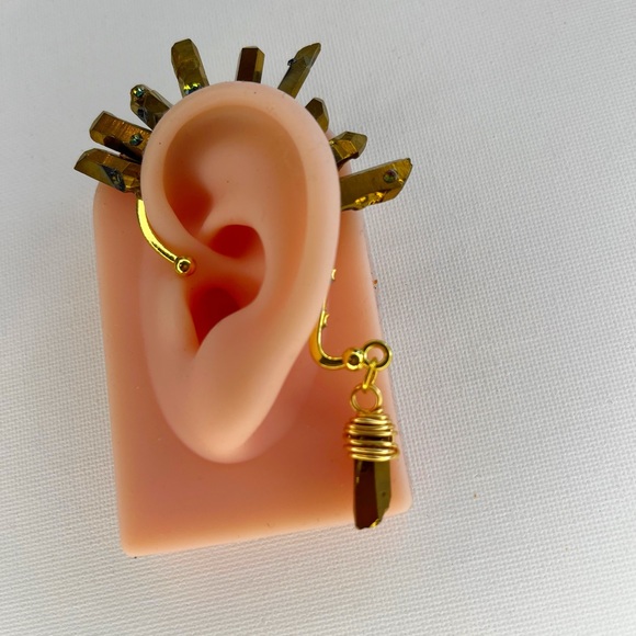 Jewelry | Pair Of Gold Titanium Quartz Pyrite Ear Cuffs No Pierce ...